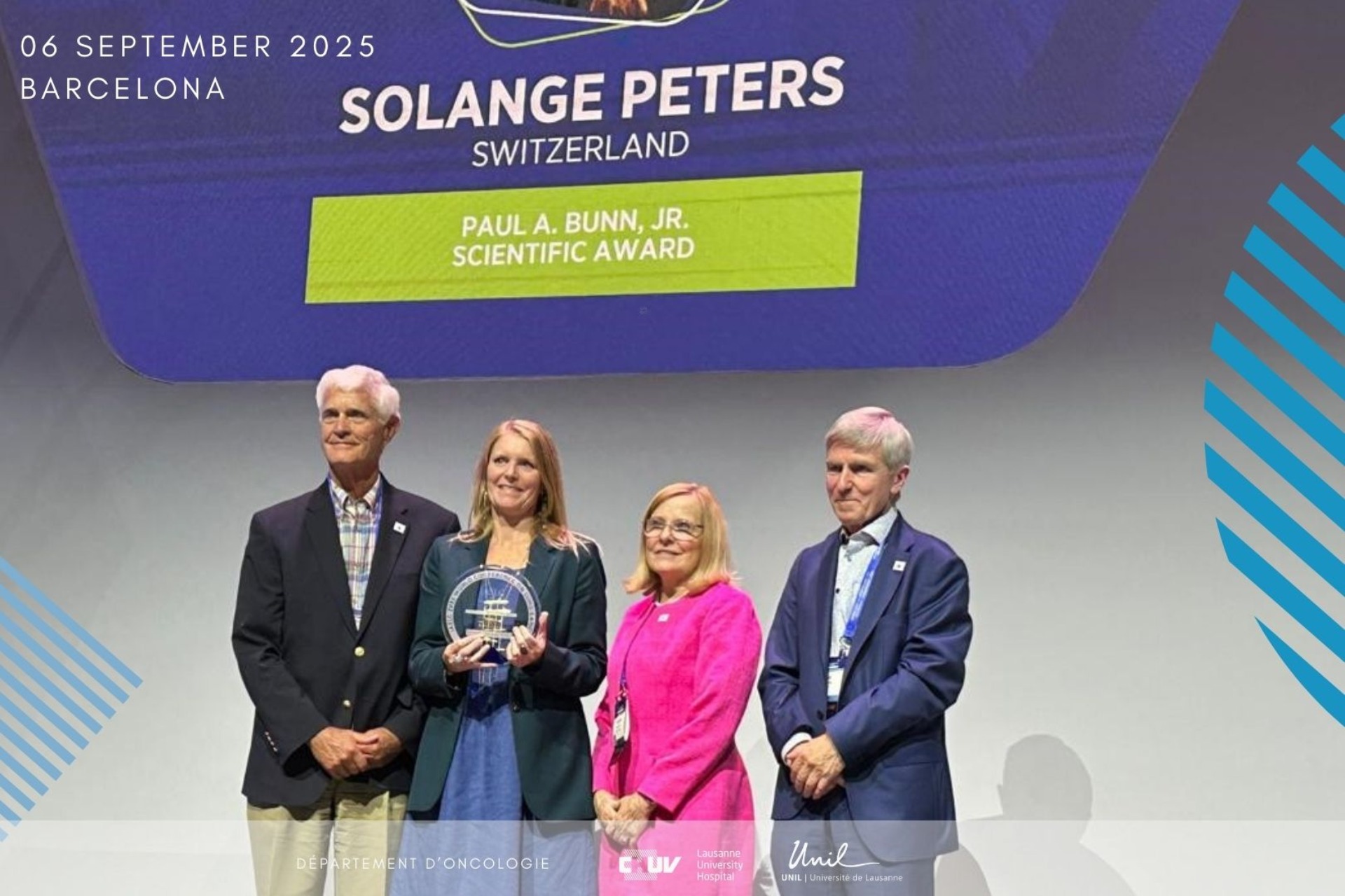 La Pre Peters reçoit le Paul A. Bunn, Jr. Scientific Award 2025 | CHUV